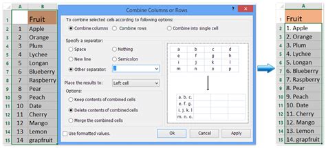 how to insert apply bullets and numbering into multiple cells in excel