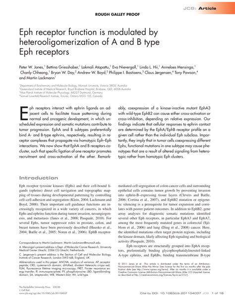 Pdf Eph Receptor Function Is Modulated By Heterooligomerization Of A