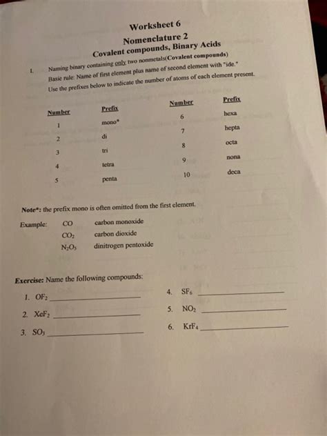 Solved Worksheet Nomenclature Covalent Compounds Binary Chegg Com
