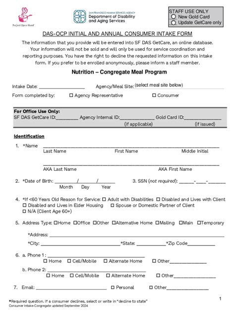 Fillable Online Das Ocp Initial And Annual Consumer Intake Form Fax Email Print Pdffiller