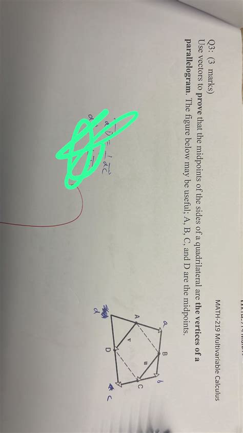 Solved Q3 3 Marks Math 219 Multivariable C Use Vectors To