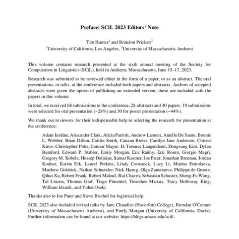 Proceedings Of The Society For Computation In Linguistics 2023 Acl