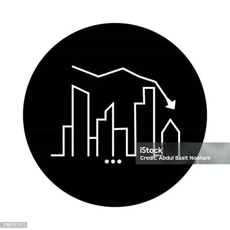 경제 침체 아이콘 경제 활동의 감소를 나타내는 아래쪽 화살표 오버레이가 있는 도시 스카이라인 0명에 대한 스톡 벡터 아트 및 기타 이미지 Istock