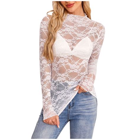 Olyvenn Womens Mesh Top Long Sleeve High Neck Sheer Blouse 2025 Summer