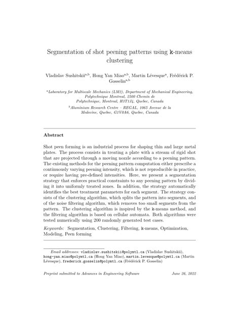 Pdf Segmentation Of Shot Peening Patterns Using K Means Clustering