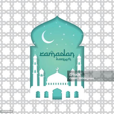라마단 카림 이슬람 인사말 카드 디자인 3 차원 돔 모스크 문 또는 창 및 패턴 요소 종이 배경 스타일 컷 벡터 일러스트입니다 0명에 대한 스톡 벡터 아트 및 기타 이미지