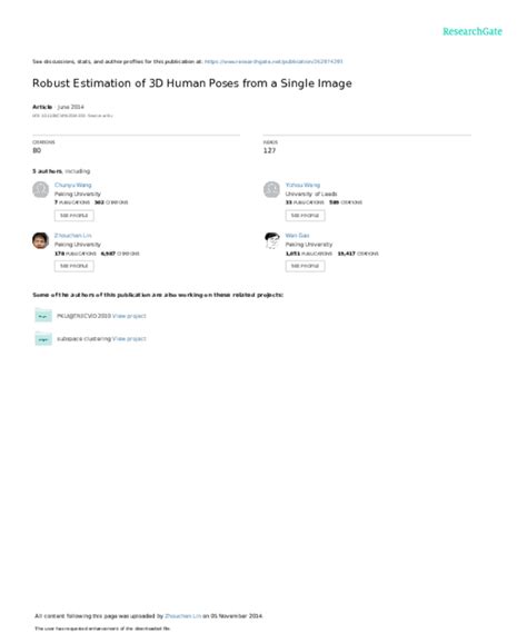 Pdf Robust Estimation Of 3d Human Poses From A Single Image