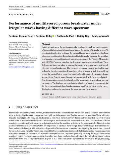 Pdf Performance Of Multilayered Porous Breakwater Under Irregular Waves Having Different Wave