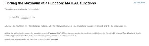 Solved Finding The Maximum Of A Function MATLAB Functions Chegg Com