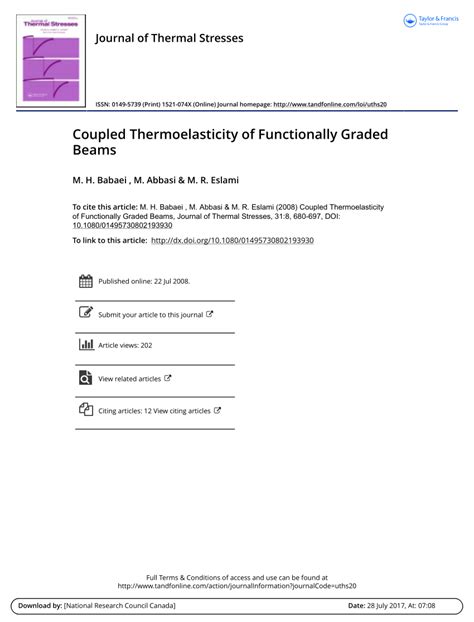 Pdf Coupled Thermoelasticity Of Functionally Graded Beams
