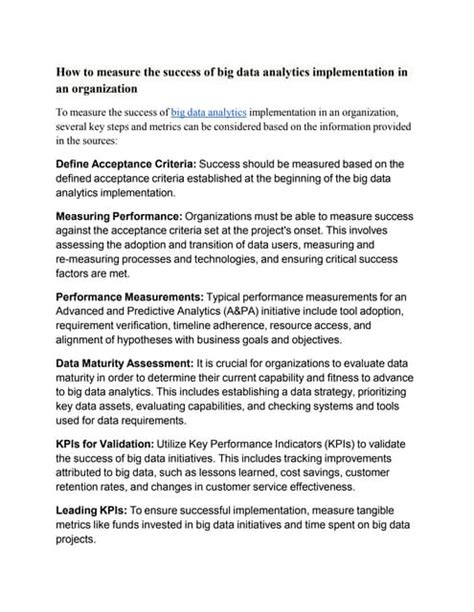 How To Measure The Success Of Big Data Analytics Implementation In An