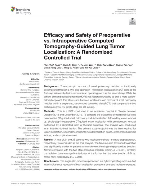 Pdf Efficacy And Safety Of Preoperative Vs Intraoperative Computed Tomography Guided Lung
