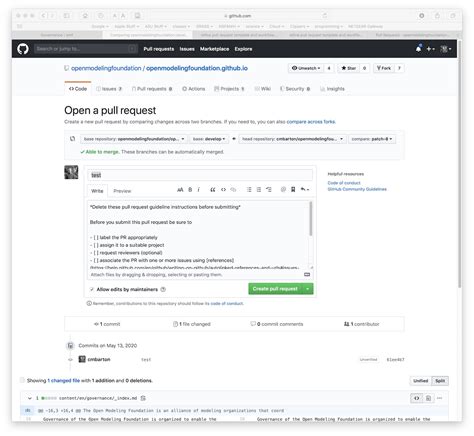 Refine Pull Request Template And Workflow Issue Openmodelingfoundation