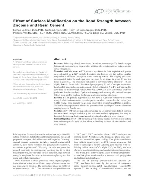 Pdf Effect Of Surface Modification On The Bond Strength Between Zirconia And Resin Cement