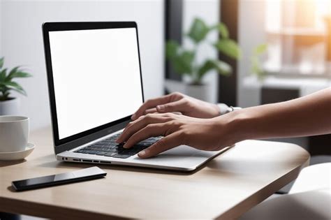 Premium Ai Image Mockup Image Of A Hand Touching On Laptop Computer Touchpad With Blank White