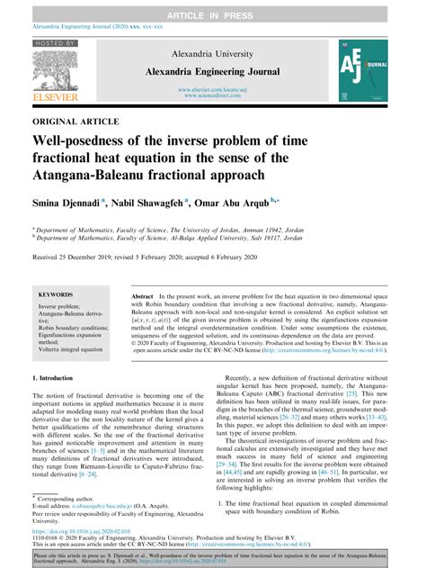 Pdf Well Posedness Of The Inverse Problem Of Time Fractional Heat Equation In The Sense Of The