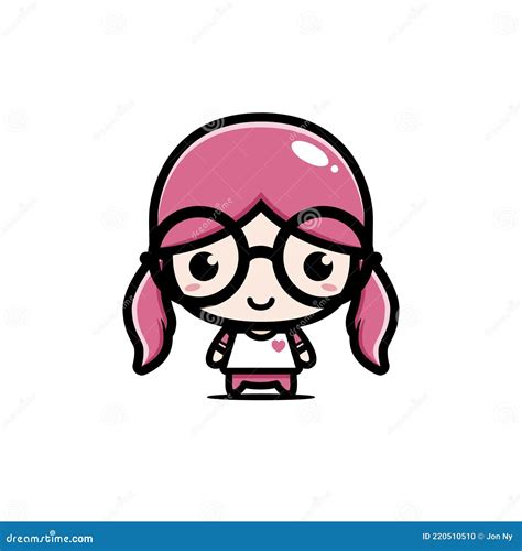 Cute Girl Cartoon Character Being A Geek Wearing Glasses Stock Vector