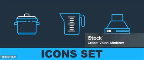 세트 라인 주방 추출기 팬 요리 냄비 및 계량컵 아이콘 벡터 가정 주방에 대한 스톡 벡터 아트 및 기타 이미지 가정 주방