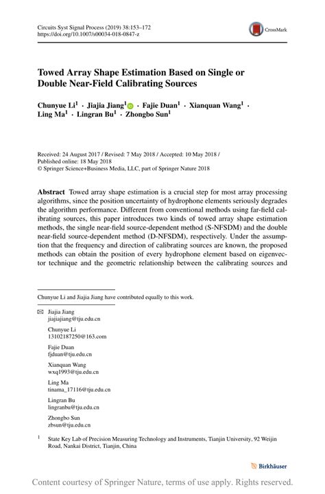Towed Array Shape Estimation Based On Single Or Double Near Field Calibrating Sources Request PDF