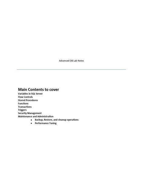 Main Contents To Cover Advanced Db Lab Notes Pdf Microsoft Sql