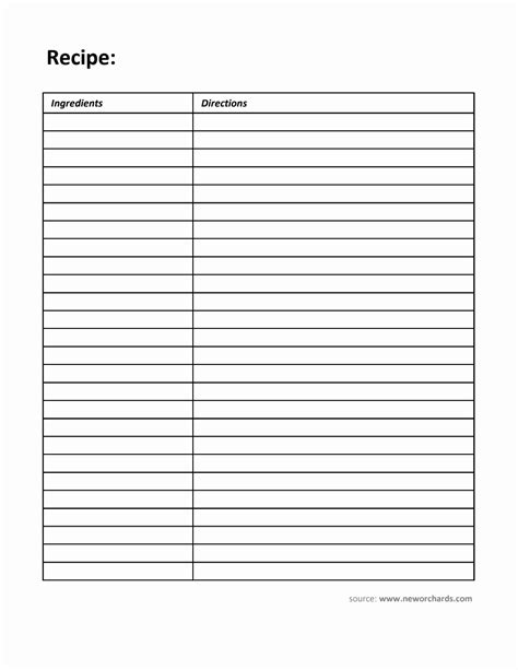 Printable Blank Recipe Template In Excel Portrait