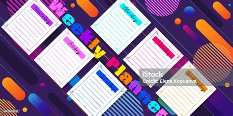 주간 일기 현대적인 스타일의 계획 개념 밝은 추상적인 기하학적 미래 배경에 종이 노트 0명에 대한 스톡 벡터 아트 및 기타 이미지 Istock