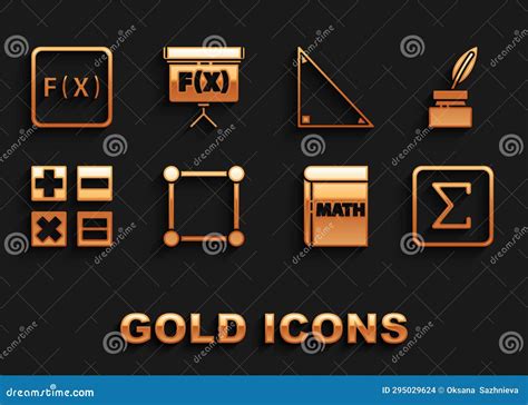 Set Geometric Figure Square Feather And Inkwell Sigma Symbol Book With Word Mathematics
