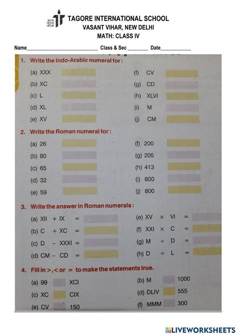 Free Roman Numerals Worksheet Grade 4 Download Free Roman Numerals