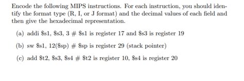 Encode The Following MIPS Instructions For Each Chegg Com