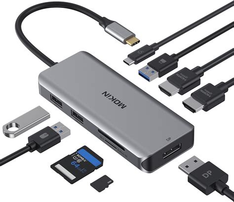 擴充基座、usb C 轉接器 9 合 1 三重顯示器多埠硬體鎖 附 2 個 Hdmi 4k、displayport、3 個 Usb、100w Pd、sd Tf 讀卡機