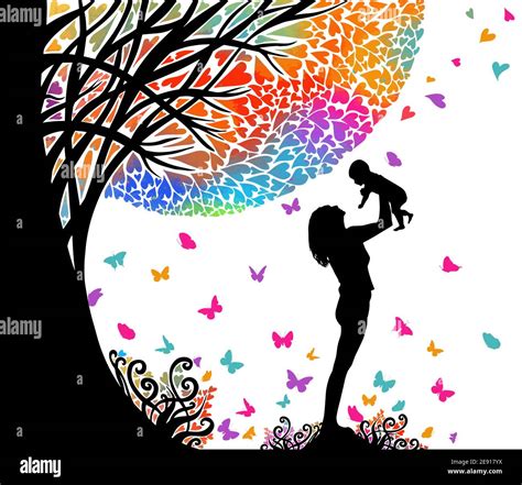 Vector De Silueta De Madre E Hijo