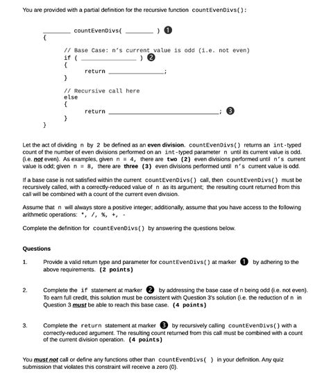 Solved You Are Provided With A Partial Definition For The