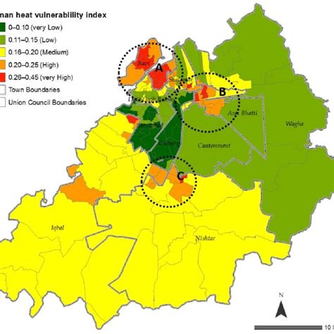 Map Presenting Relative Human Heat Vulnerability At Union Council Scale Download Scientific