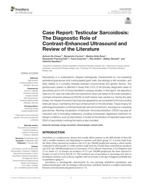 Pdf Case Report Testicular Sarcoidosis The Diagnostic Role Of Contrast Enhanced Ultrasound