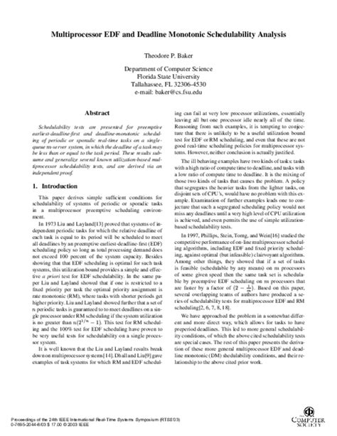 Pdf Multiprocessor Edf And Deadline Monotonic Schedulability Analysis