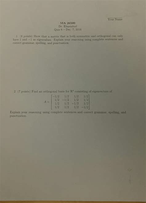 Solved Show That A Matrix That Is Both Symmetric And Chegg Com