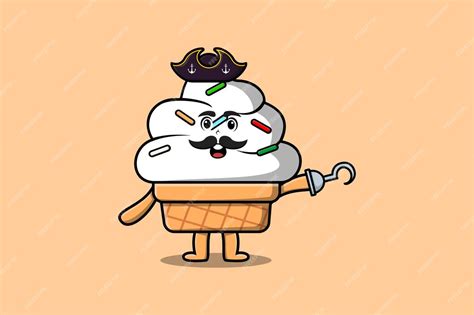 Premium Vector Cute Cartoon Pirate Ice Cream With Hook Hand In 3d