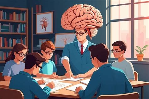 Créer Un Graphique Vectoriel Dun Enseignant Guidant Les élèves à Travers Lanatomie Du Cerveau
