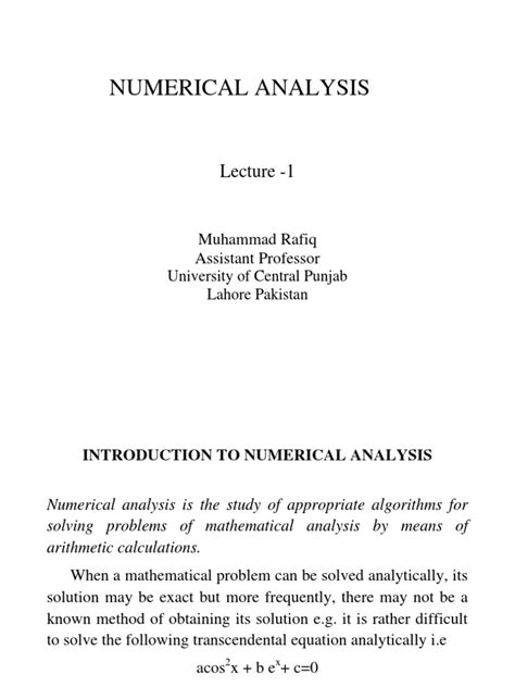 Numerical Analysis Lecture 1 Pdf Numerical Analysis Mathematical Analysis