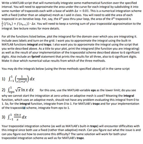 Write A Matlab Script That Will Numerically Integrate Chegg
