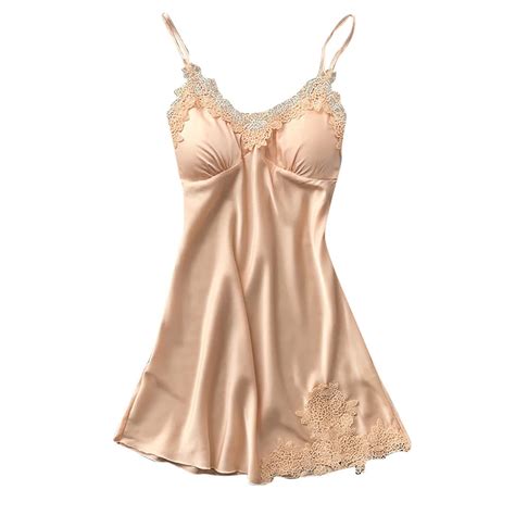 Women Nightgown 1pc Sleeveless Sexy Nightgown Beige Dress Romper Lingerie L