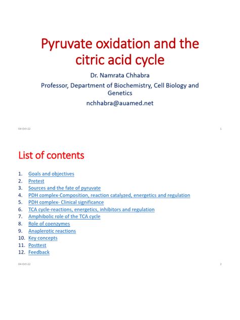 Pyruvate Oxidation And Tca Cycle Pdf Diet And Nutrition Chemistry