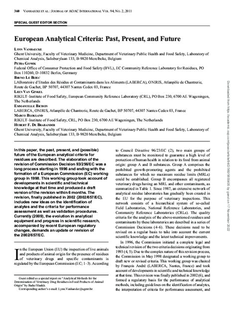 Pdf European Analytical Criteria Past Present And Future