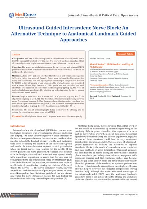 Pdf Ultrasound Guided Interscalene Nerve Block An Alternative