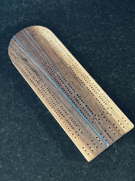 Walnut Cribbage Board With Sky Blue Epoxy Details — Sallie Plumley