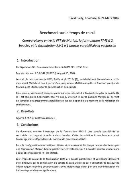 Pdf Benchmark Sur Le Temps De Calcul Comparaisons Entre La Fft De Matlab La Formulation Rms à