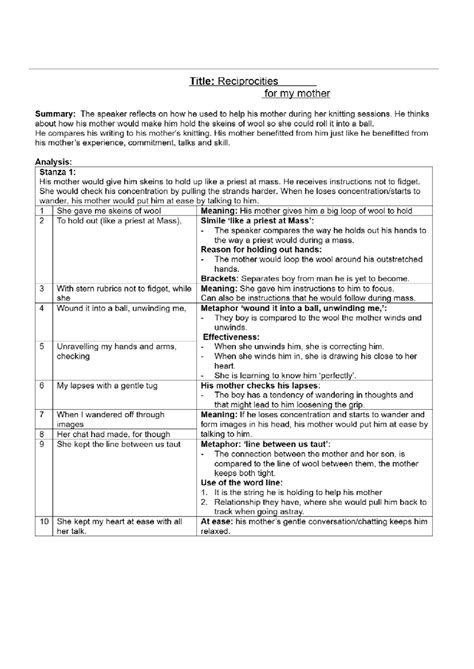 Reciprocities Notes Poem Analysis Of Mother Son Knitting Bond Studocu Reciprocities Notes Poem Analysis Of Mother Son Knitting Bond Studocu