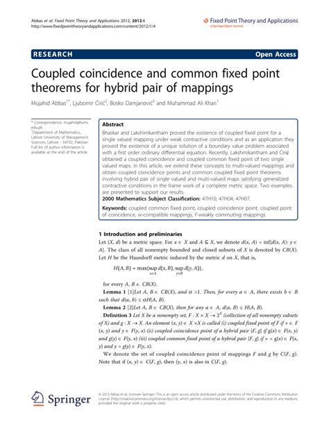 Pdf Coupled Coincidence And Common Fixed Point Theorems For Hybrid Pair Of Mappings