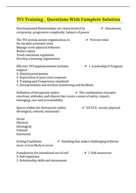 Tci Training Questions With Complete Solution Tci Training Stuvia