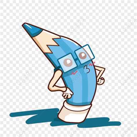 의인화 된 만화 스타일 파란 연필아름다운붉히다 Png 일러스트 무료 다운로드 Lovepik